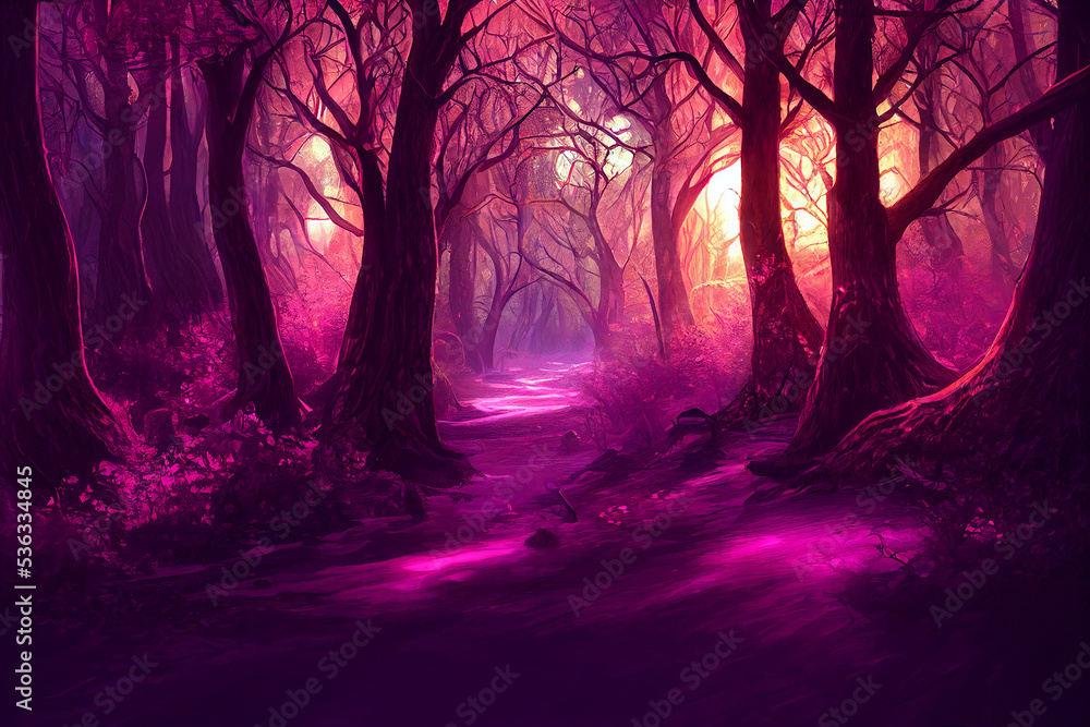 Magical Feywild Forest Digital Fantasy Concept Art Stock Illustration ...