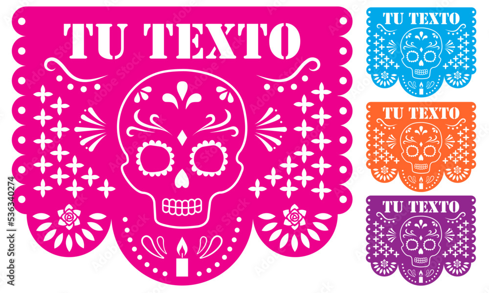 Papel picado para el día de muertos, puedes colocar tu propio texto ... Papel picado para el día de muertos, puedes colocar tu propio texto ...