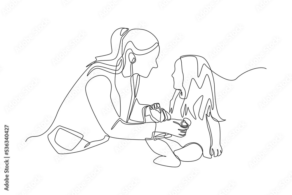 Continuous one line drawing female doctor examining a little girl by ...