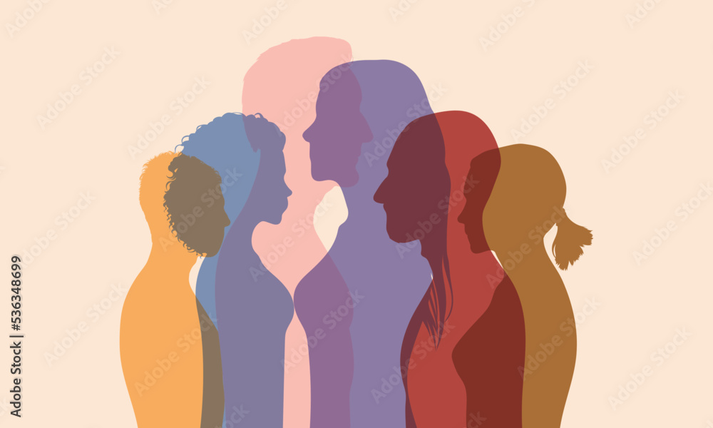 Abstract cartoon profile of a multicultural family. Friendship between ...