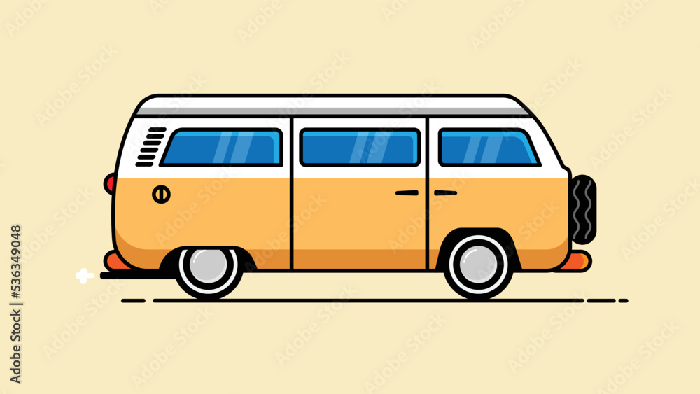 Classic combi van car orange color, Flat Cartoon Style Suitable for Web ...