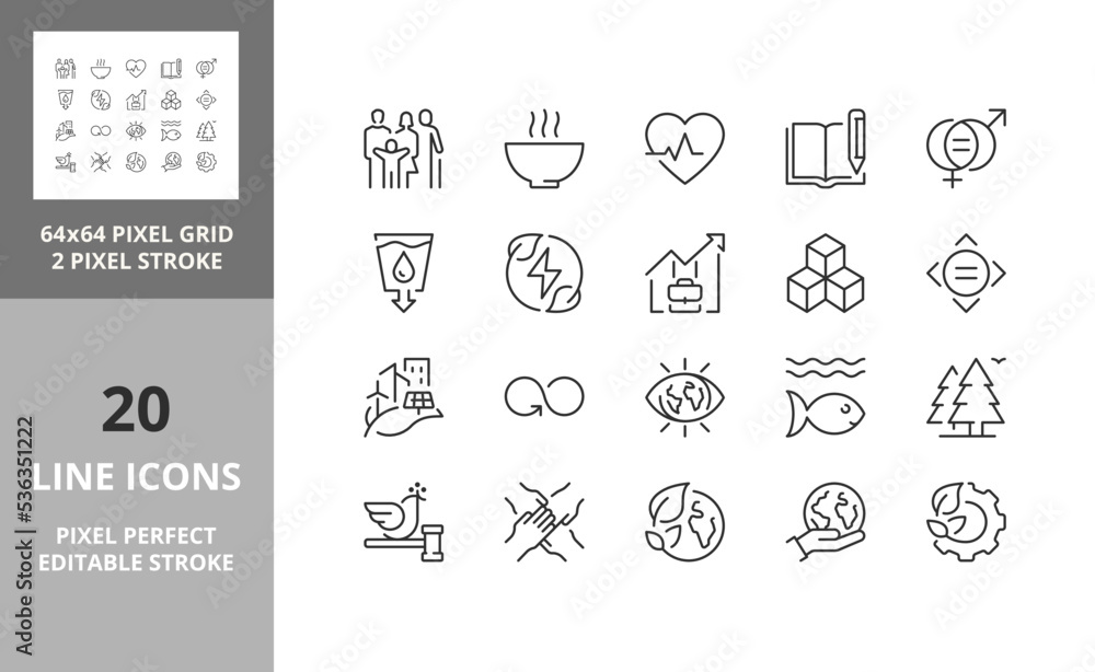 SDG sustainable development goals 64px and 256px editable vector set ...