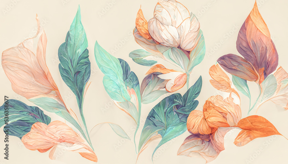 Spectacular pastel template of flower designs with leaves and petals ...