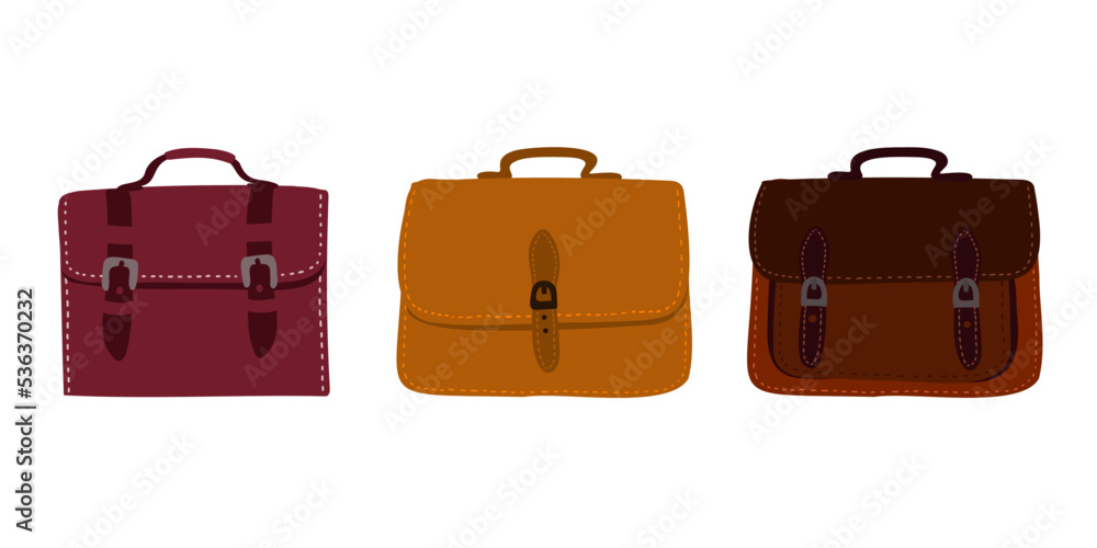 Set of colorful stylish cartoon female bags isolated on white ...