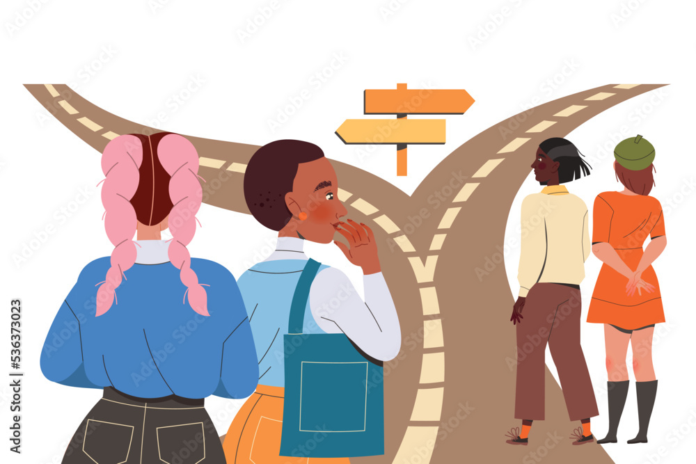 People Character Making Their Own Choice Choosing Right Split Road ...