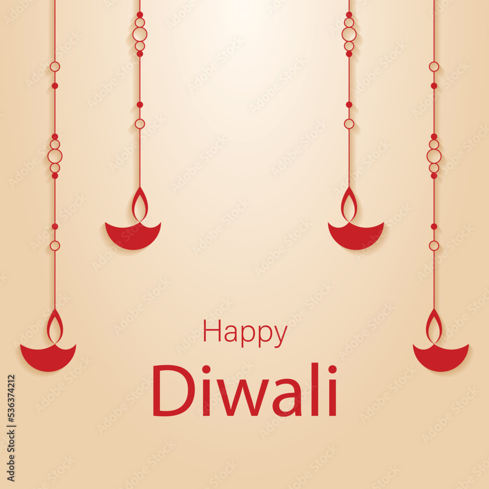 Diwali concept of hanging diya situated on light peach background ...