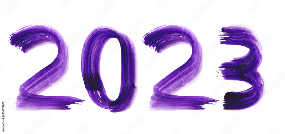 2023 sign isolated on a transparent background. Hand-painted purple ...