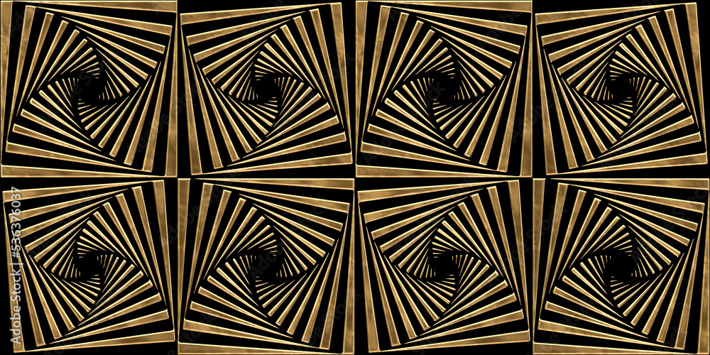 Seamless golden Art Deco palm fans optical illusion pattern. Vintage ...