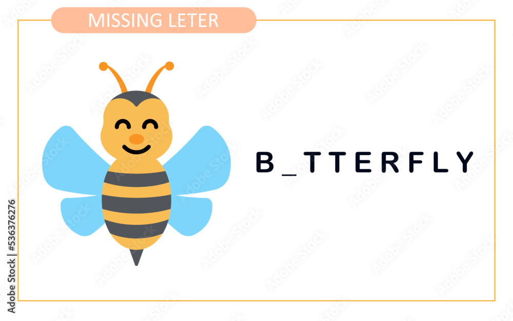 Find missing letter with butterfly spelling. spelling game for kids ...
