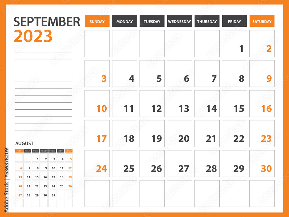 Monthly calendar template for 2023 year - September 2023 year, Week ...