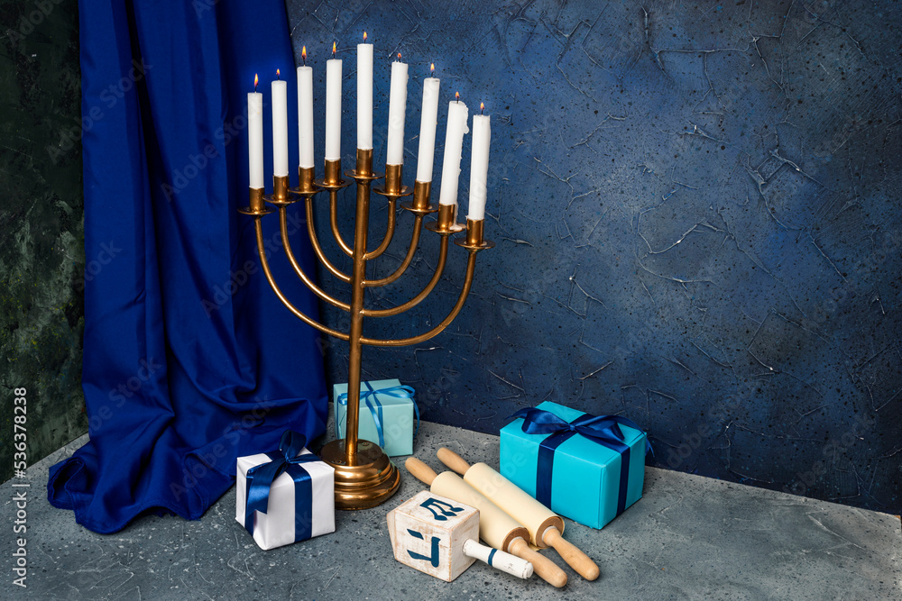 Jewish Hanukkah Menorah 9 Branch Candlestick, gift boxes, dreidel ...