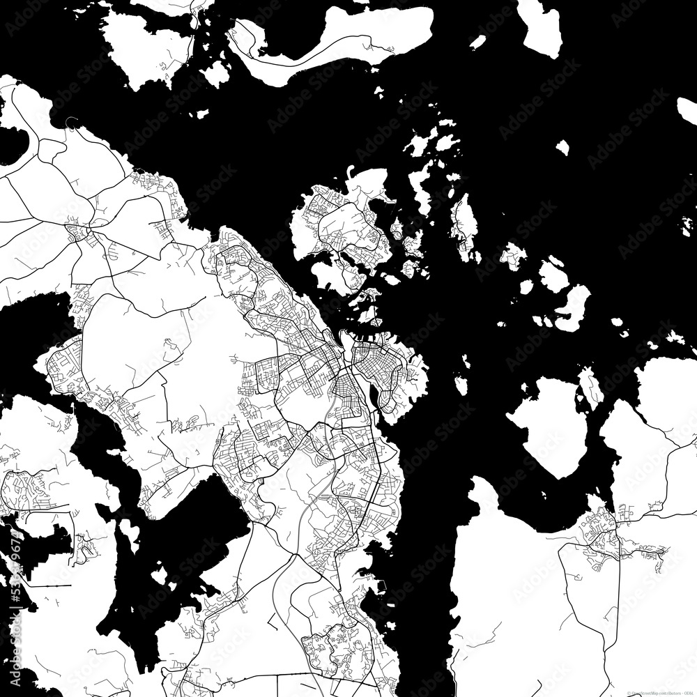 Area map of Stavanger Norway with white background and black roads ...