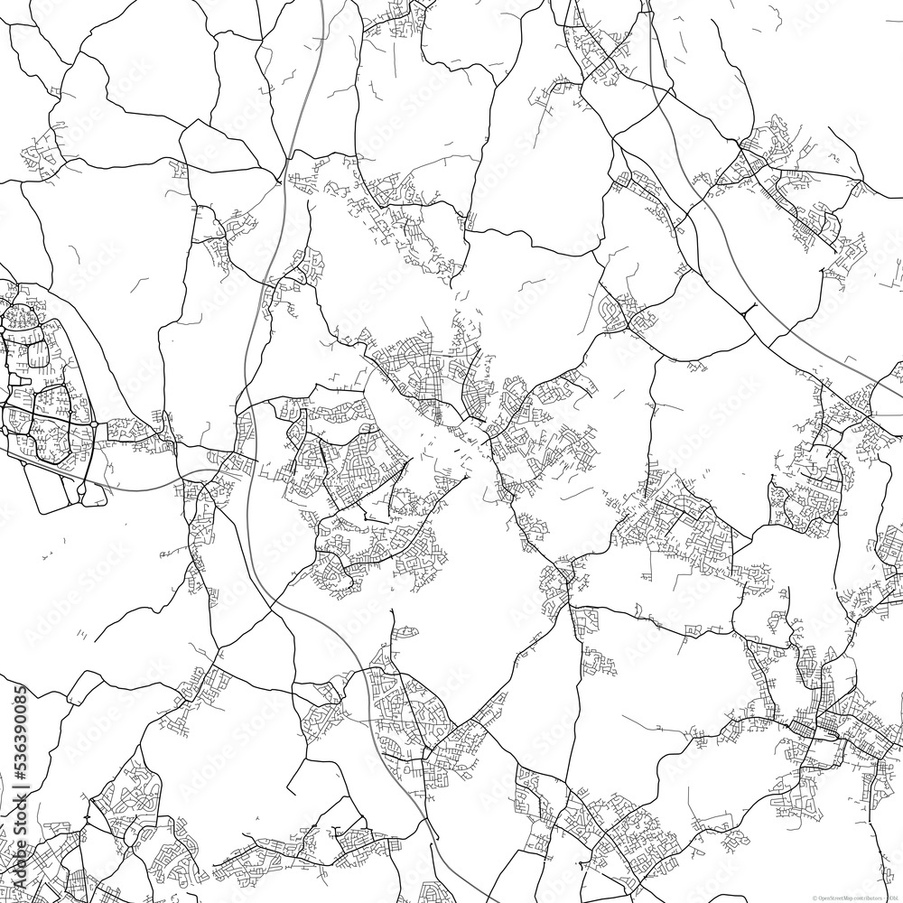 Area map of Wigan United Kingdom with white background and black roads ...