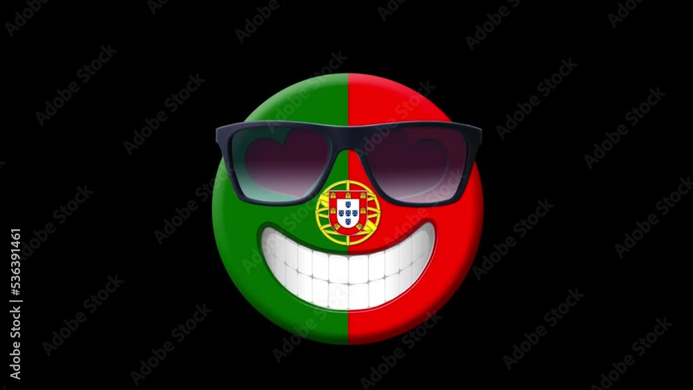 Portugal.Animation of smiling face with portuguese flag, sunglasses and ...