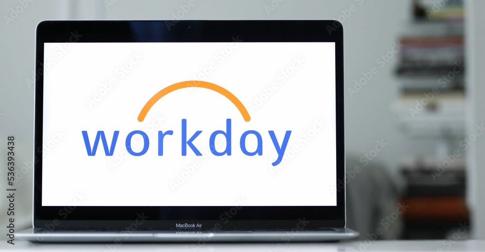 Logo of Workday on the laptop screen. Stock Photo | Adobe Stock