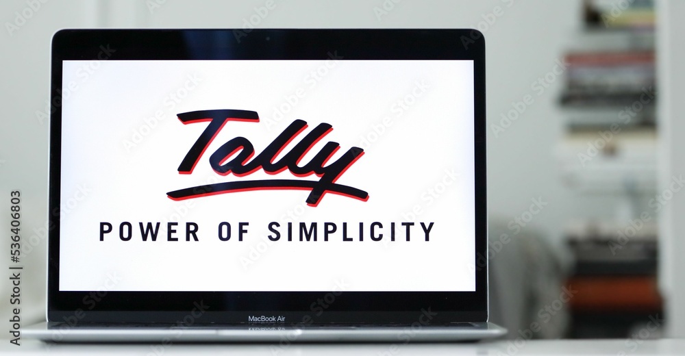 Laptop displays the logo of Tally Solutions - an enterprise resource ...