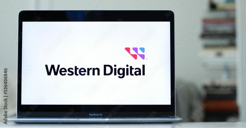 Laptop displays the logo of Western Digital a hard disk drive ...