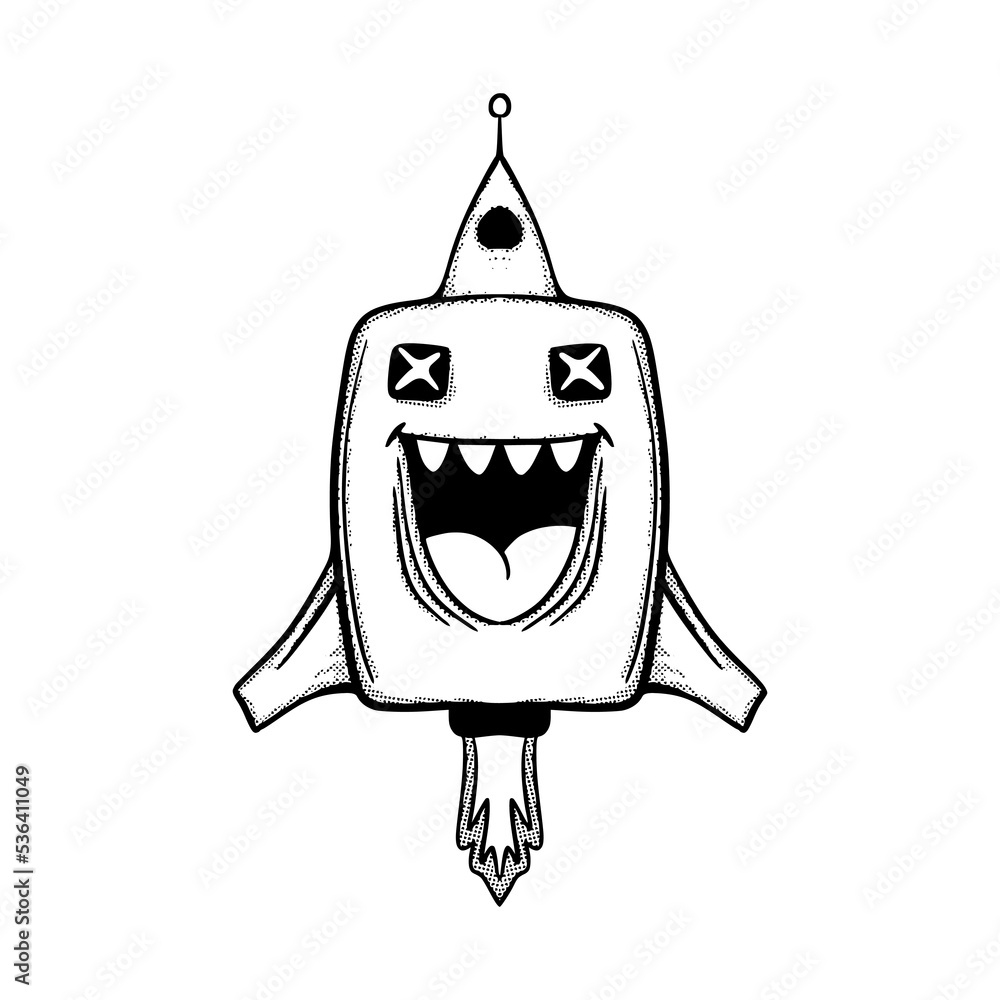 Monster cute rocket Illustration hand drawn cartoon sketch lineart ...