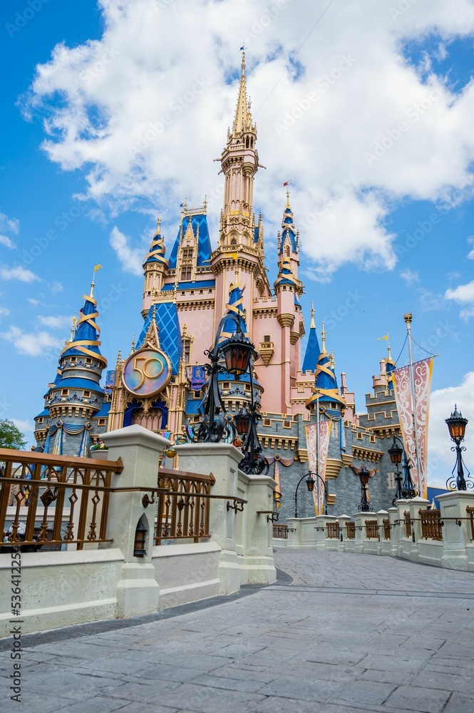 Vertical shot of the Cinderella castle in the Walt Disney world Stock ...