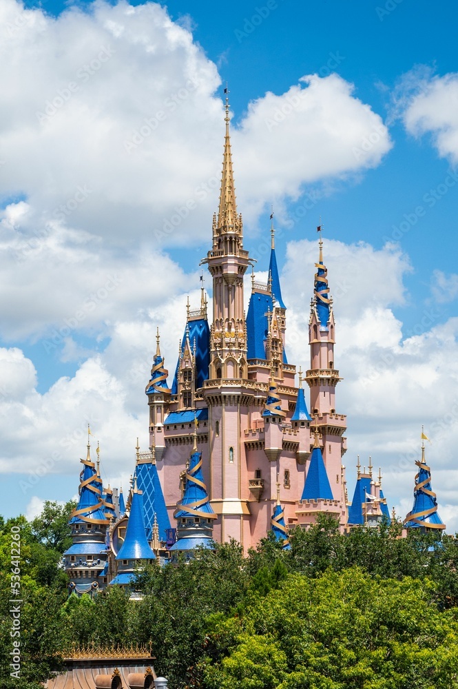 Vertical shot of the Cinderella castle in the Walt Disney world Stock ...