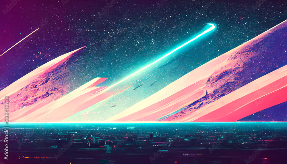 Abstract ancient vaporwave moon planet background. Lights in the ...