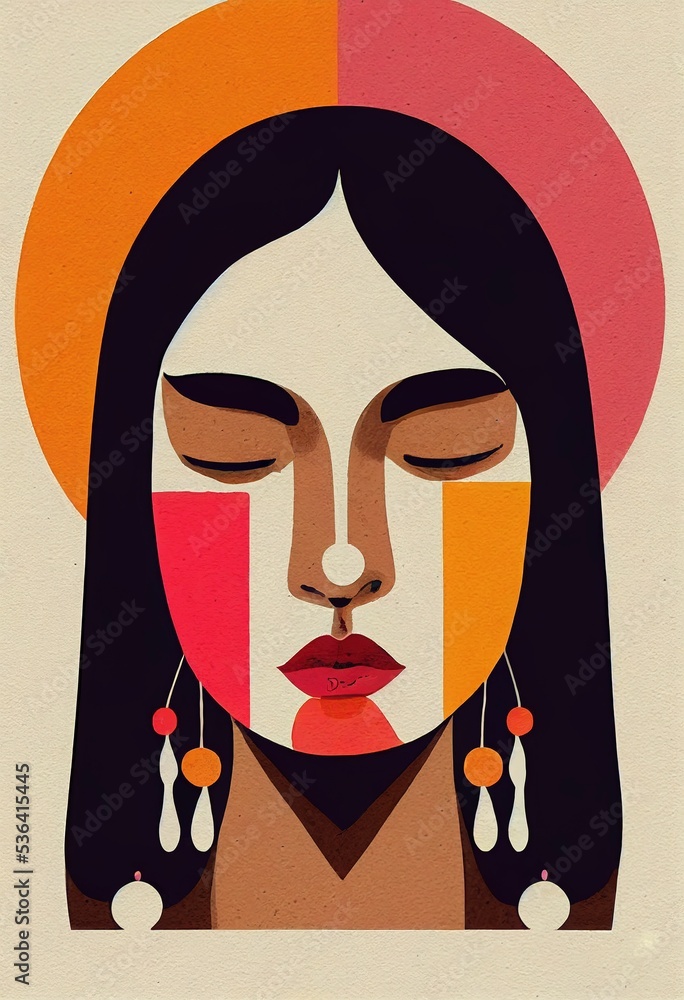 Colorful illustration of an Indigenous woman's portrait Stock Illustration | Adobe Stock