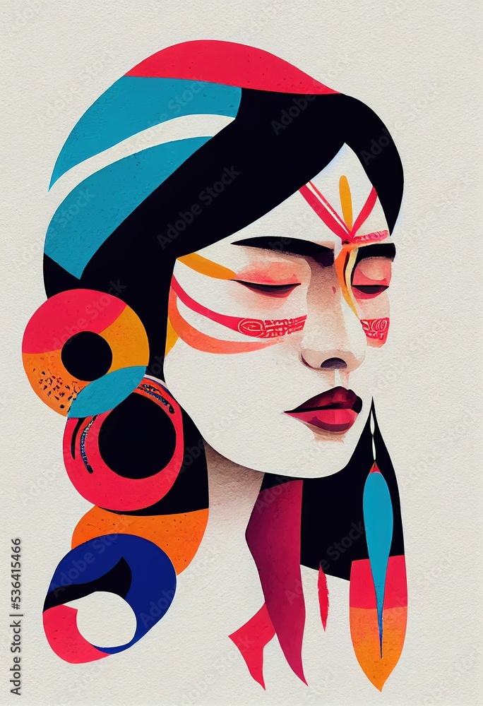 Colorful illustration of an Indigenous woman's portrait Stock ...