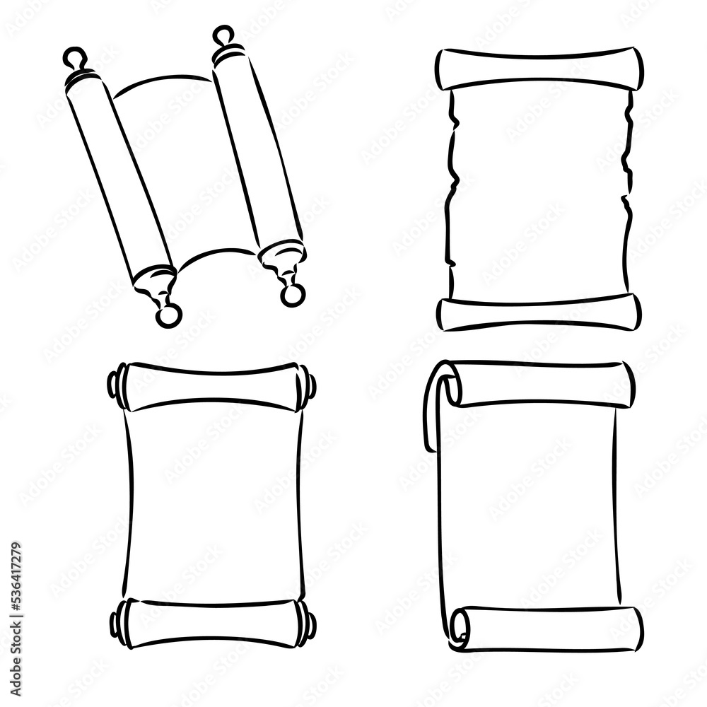 Set of empty scrolls. Hand drawn sketch style vintage scrolls and ... Set of empty scrolls. Hand drawn sketch style vintage scrolls and ...