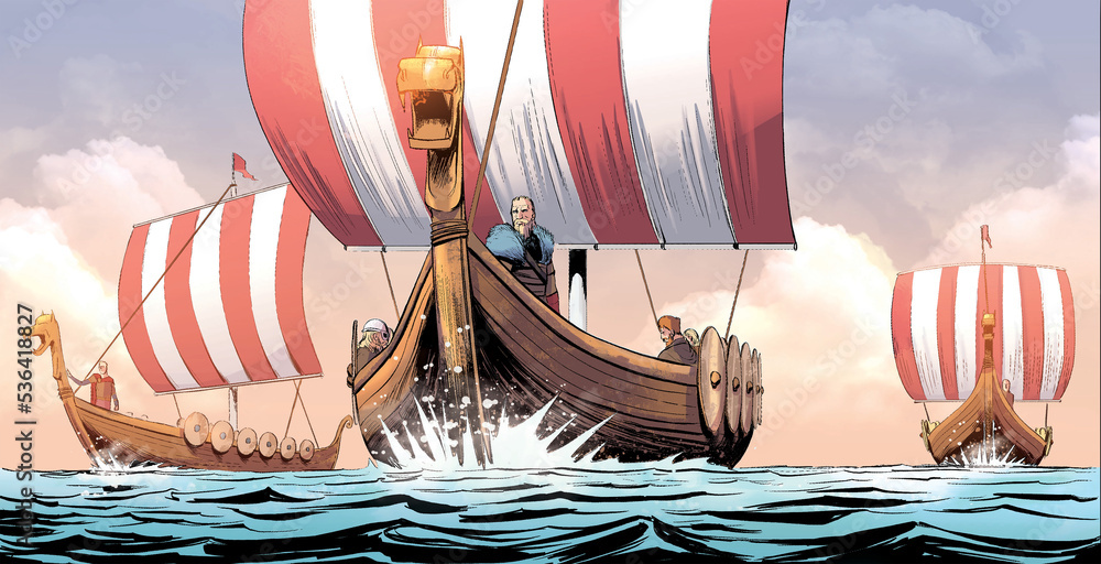 viking fleet - medieval ship - viking ship - viking invasion Stock ...