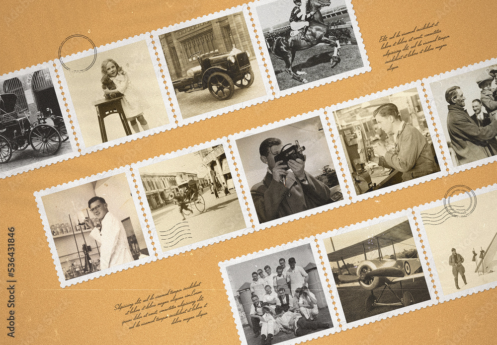 Postage Stamp Photo Collage Mockup Stock Template | Adobe Stock