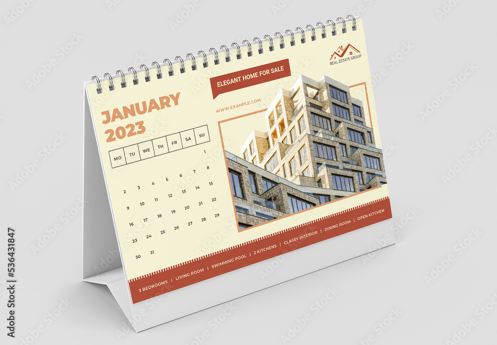 Real Estate Desk Calendar 2023 Layout Stock Template | Adobe Stock