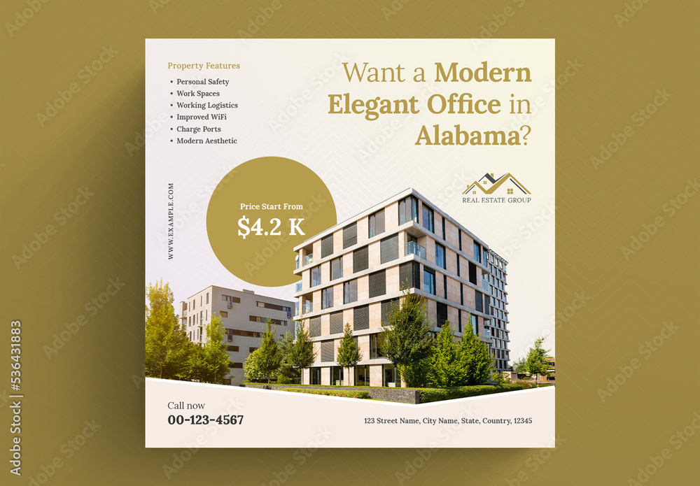 Real Estate Social Media Post Layout with Golden Accents Stock Template ...