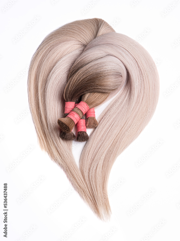 Hair Extensions. Sections of women's hair. Texture or background of ...