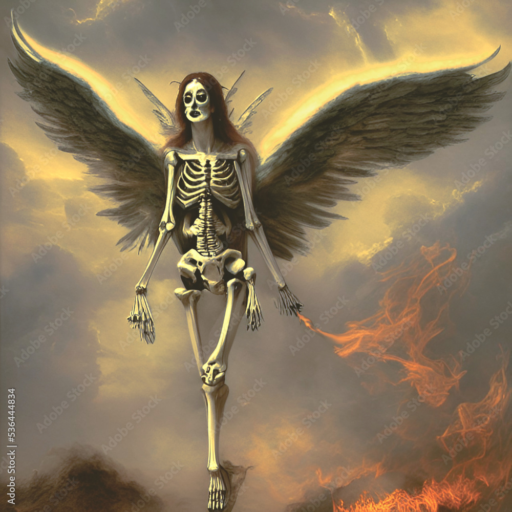 Female skeleton with angel wings - digital illustration Stock ...