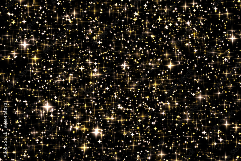 Golden holiday glitter and sparkling overlay, stars and magic glow ...