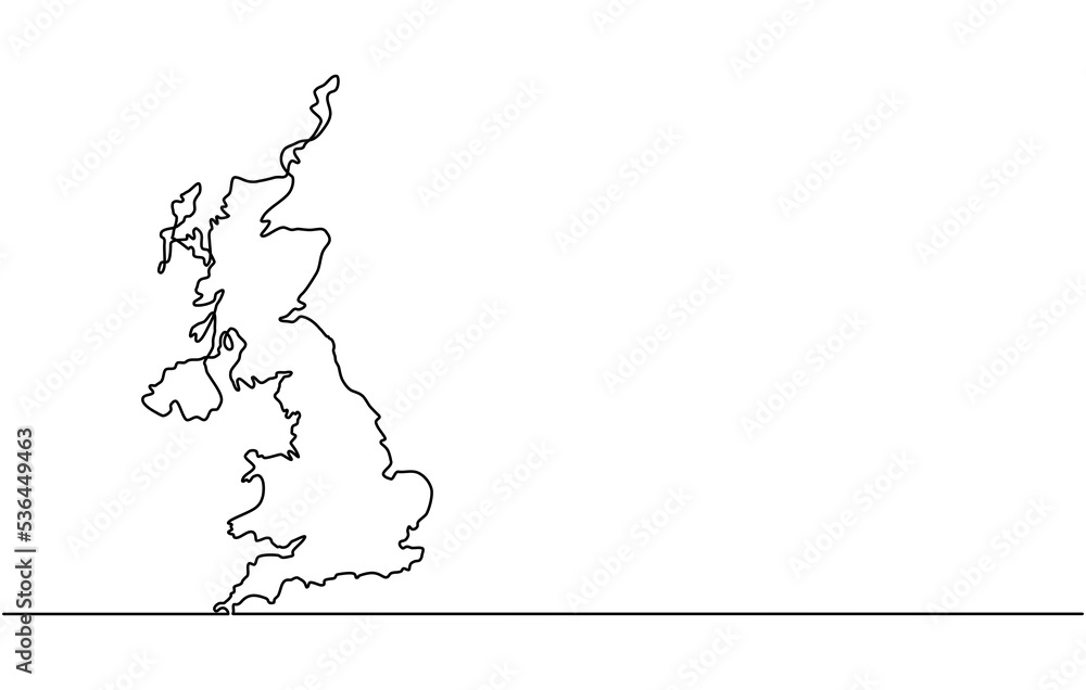 Continuous line drawing of united kingdom map. great Britain ...