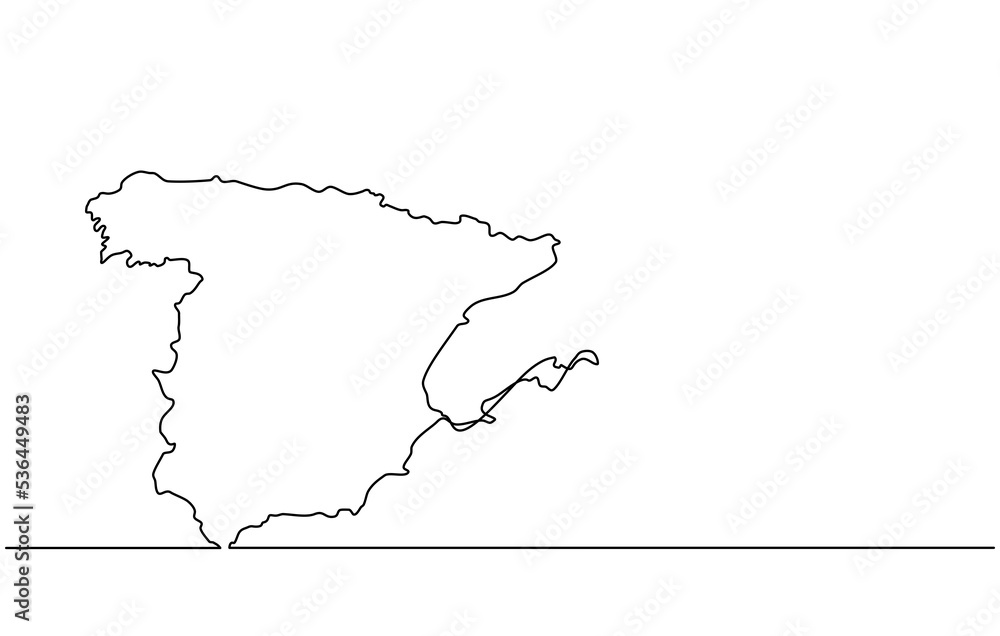 Continuous line drawing of Spain map. Transparent background map for ...