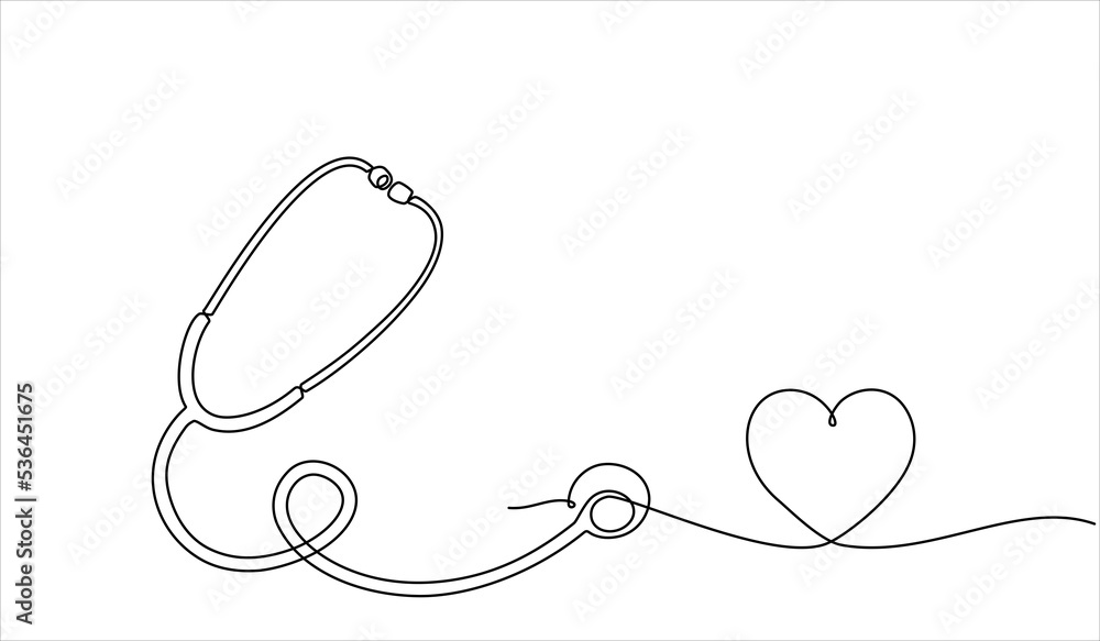 Continuous line drawing of medical health concept. Medical Stethoscope ...