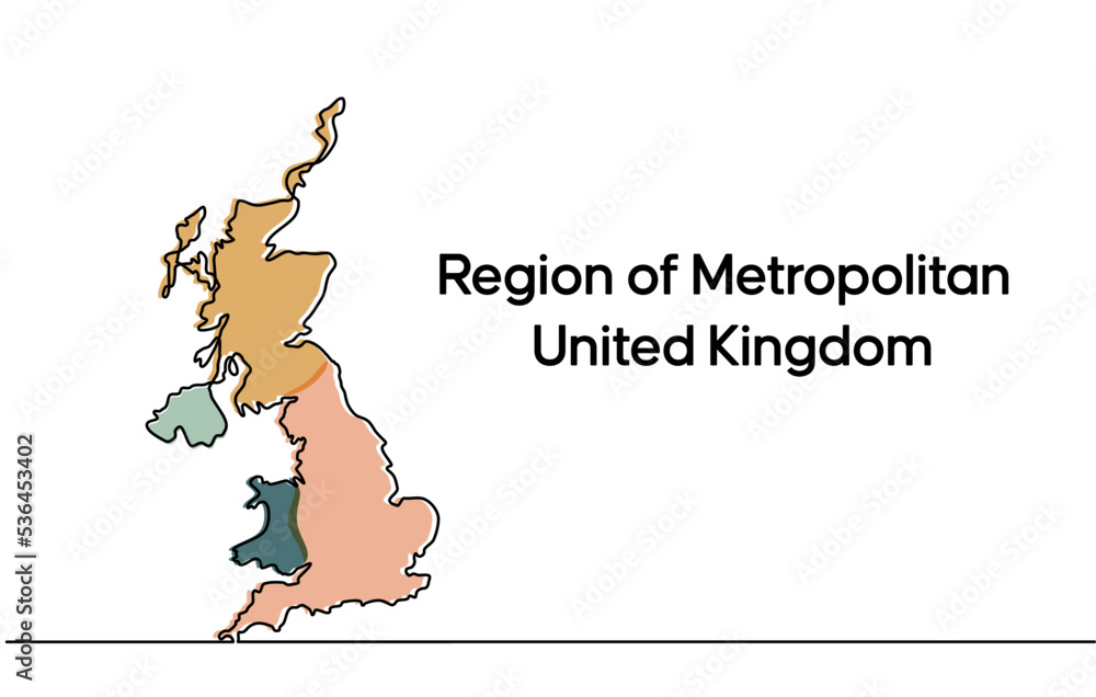 Continuous line drawing of united kingdom map. great Britain. white ...
