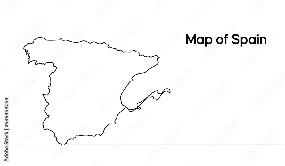 Continuous line drawing of Spain map. white background map for ...