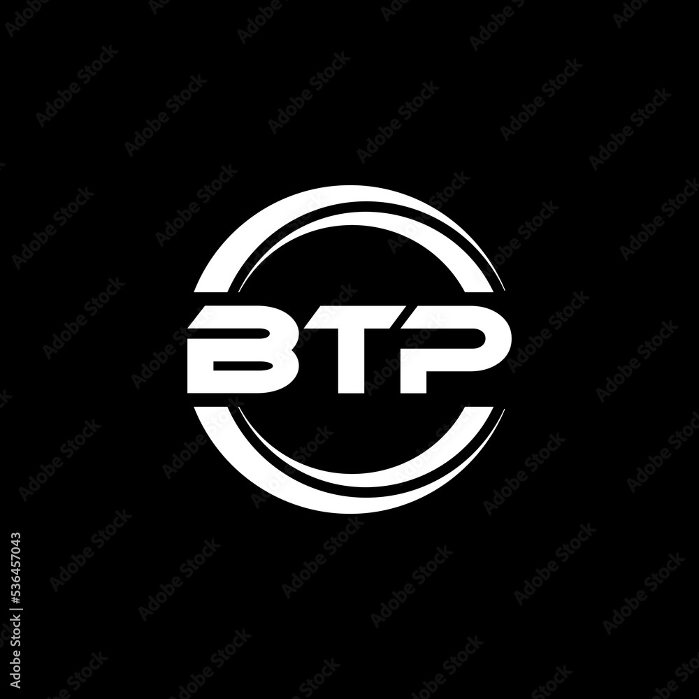 BTP letter logo design with black background in illustrator, vector ...