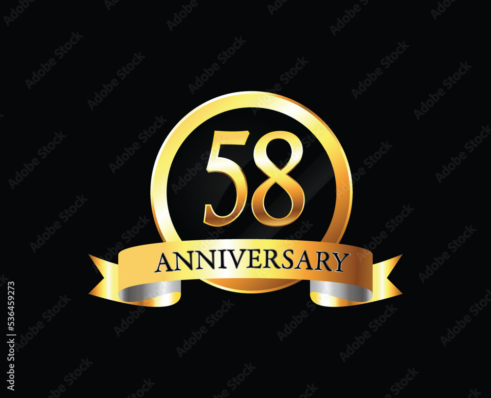 58 Year Anniversary celebration Vector Design with ring and ribbon ...