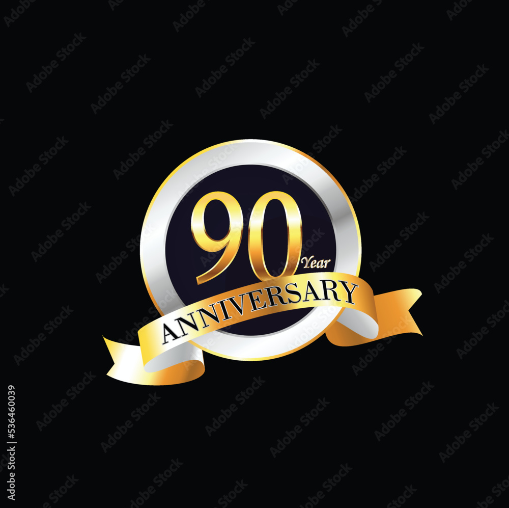 90 Year Anniversary celebration Vector Design with ring and ribbon ...