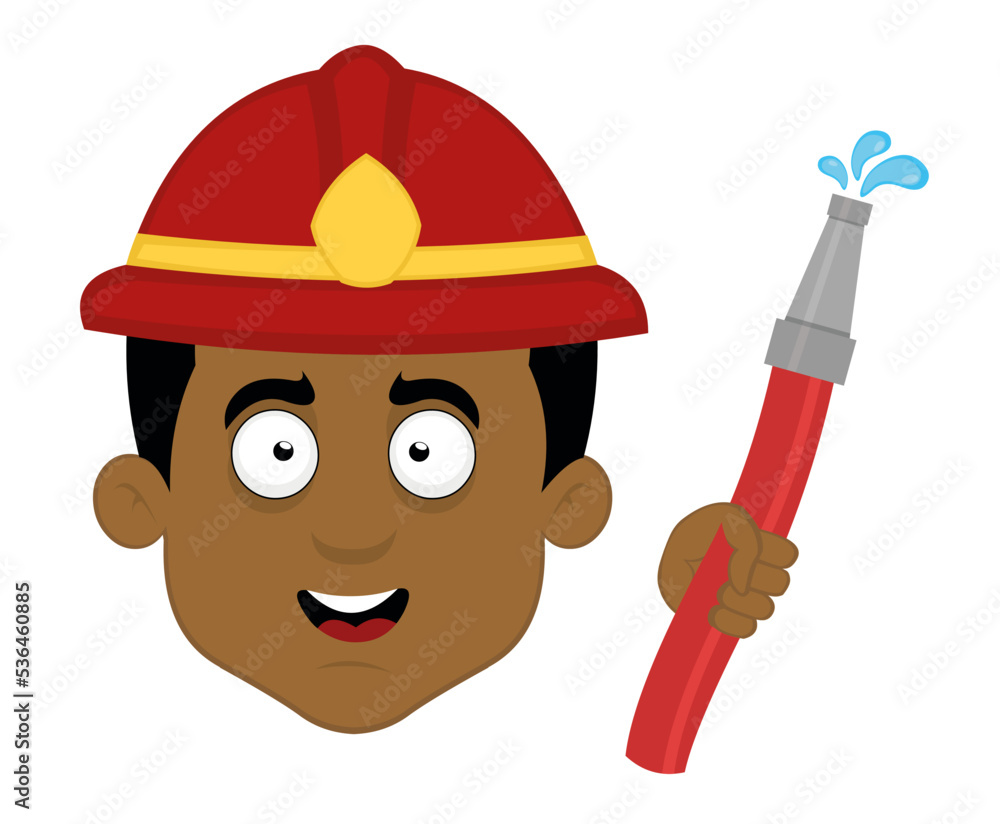 Vector illustration of the face of a cartoon firefighter with helmet ...
