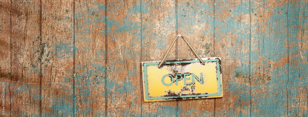 welcome back on wood background with open sign . Stock Illustration ...