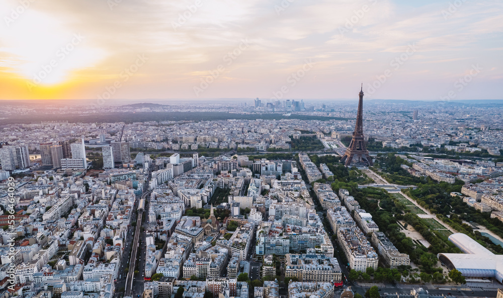 Aerial view of Tour Eiffel Tower and Seine River, Paris city ...