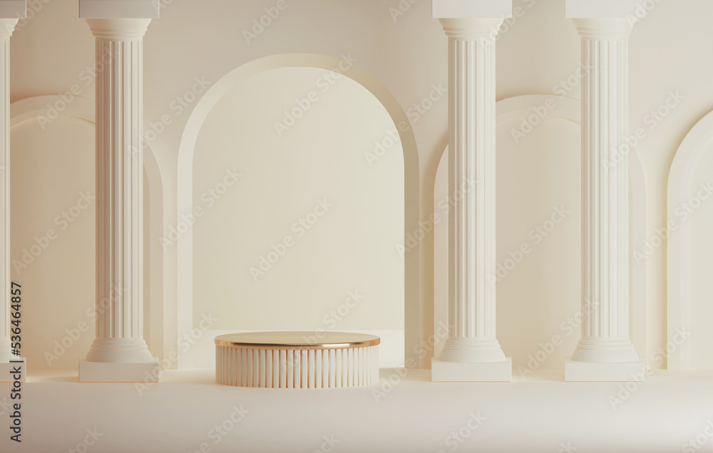 Ancient Greek style pillar three podiums and door Classic pastel cream ...