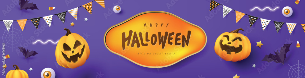 Halloween banner design with pumpkins Festive Elements Halloween Stock ...