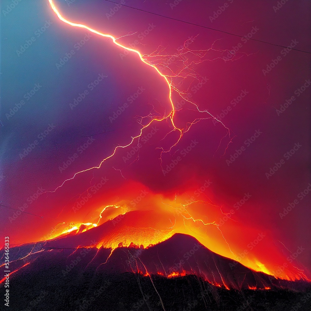 Fire lightning storm landslides and earthquakes natural disaster Stock ...