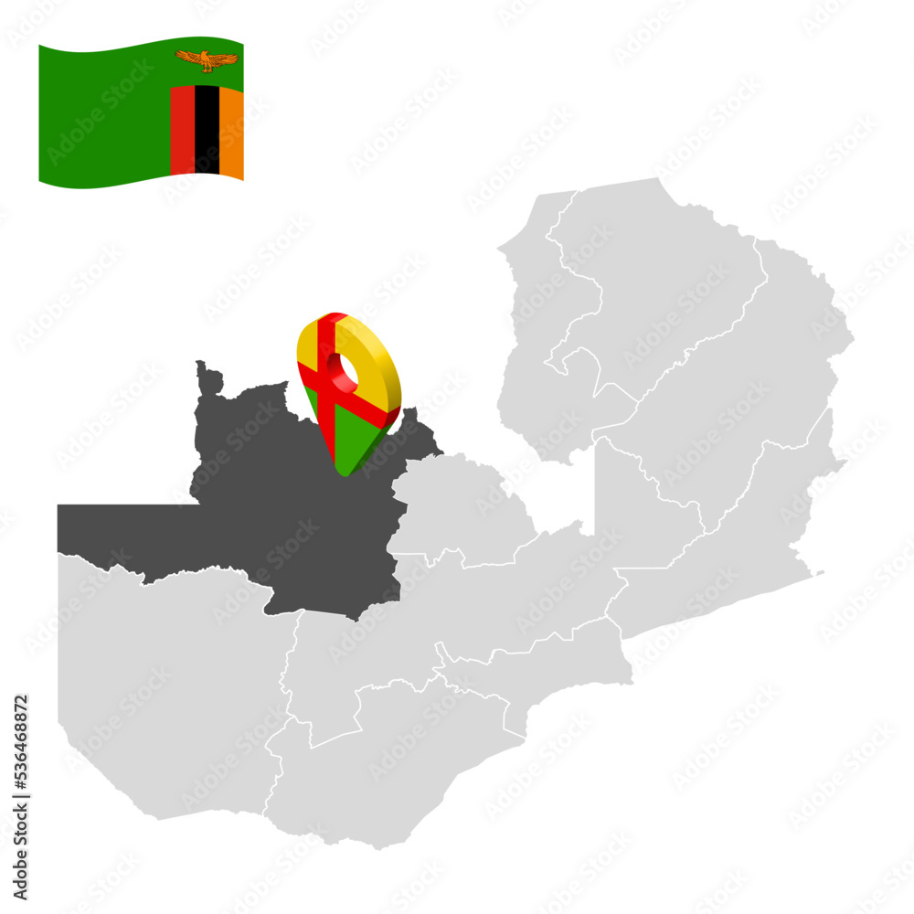 Location North-Western Province on map Zambia. 3d location sign similar ...